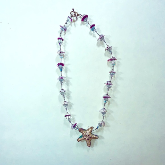 Jewelry | 4 For 1 Y2k Silver Starfish Crystal Purple Shell Necklace ...